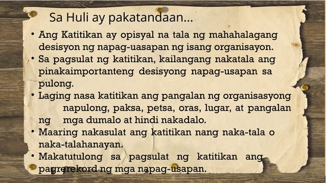 KATITIKAN NG PULONG PRESENTATION (FILIPINO) | PPT