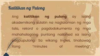 Katitikan-ng-Pulong halimbawa at explanation | PDF