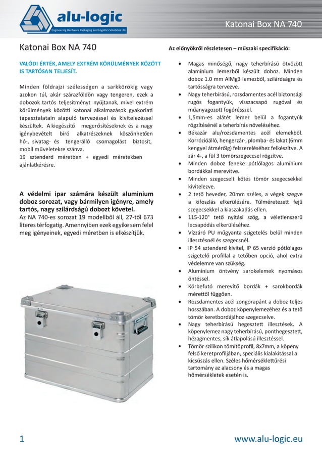 Aluminium katonai doboz - Katonai box NA 740 hu | PDF