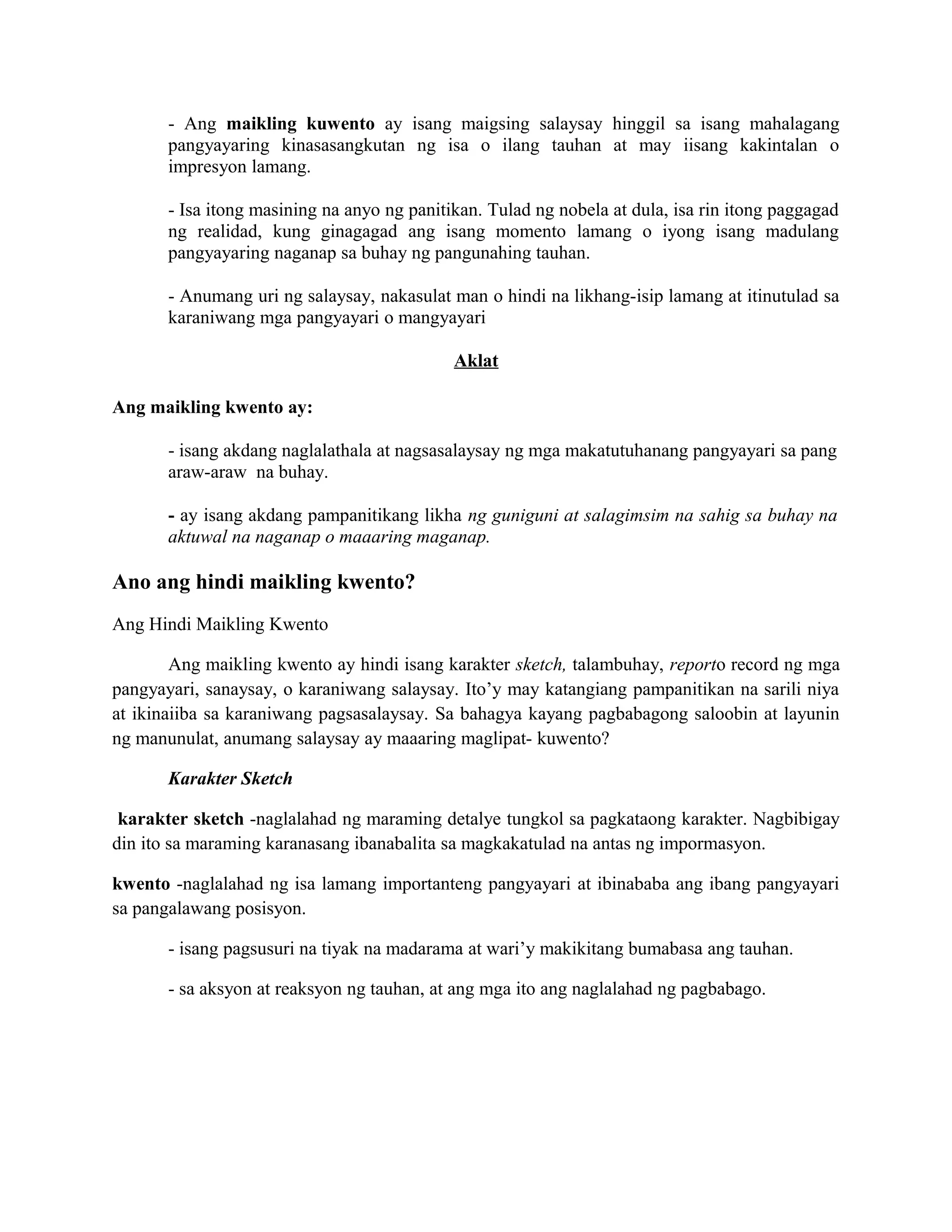 Katuturan ng maikling kuwento.13