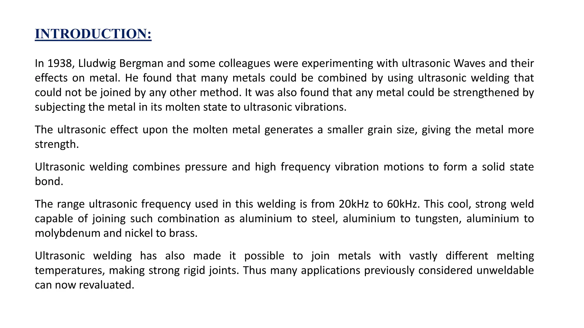 Ultrasonic Welding Introduction including research paper | PPTX