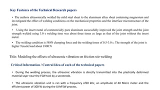 Ultrasonic Welding Introduction including research paper | PPTX
