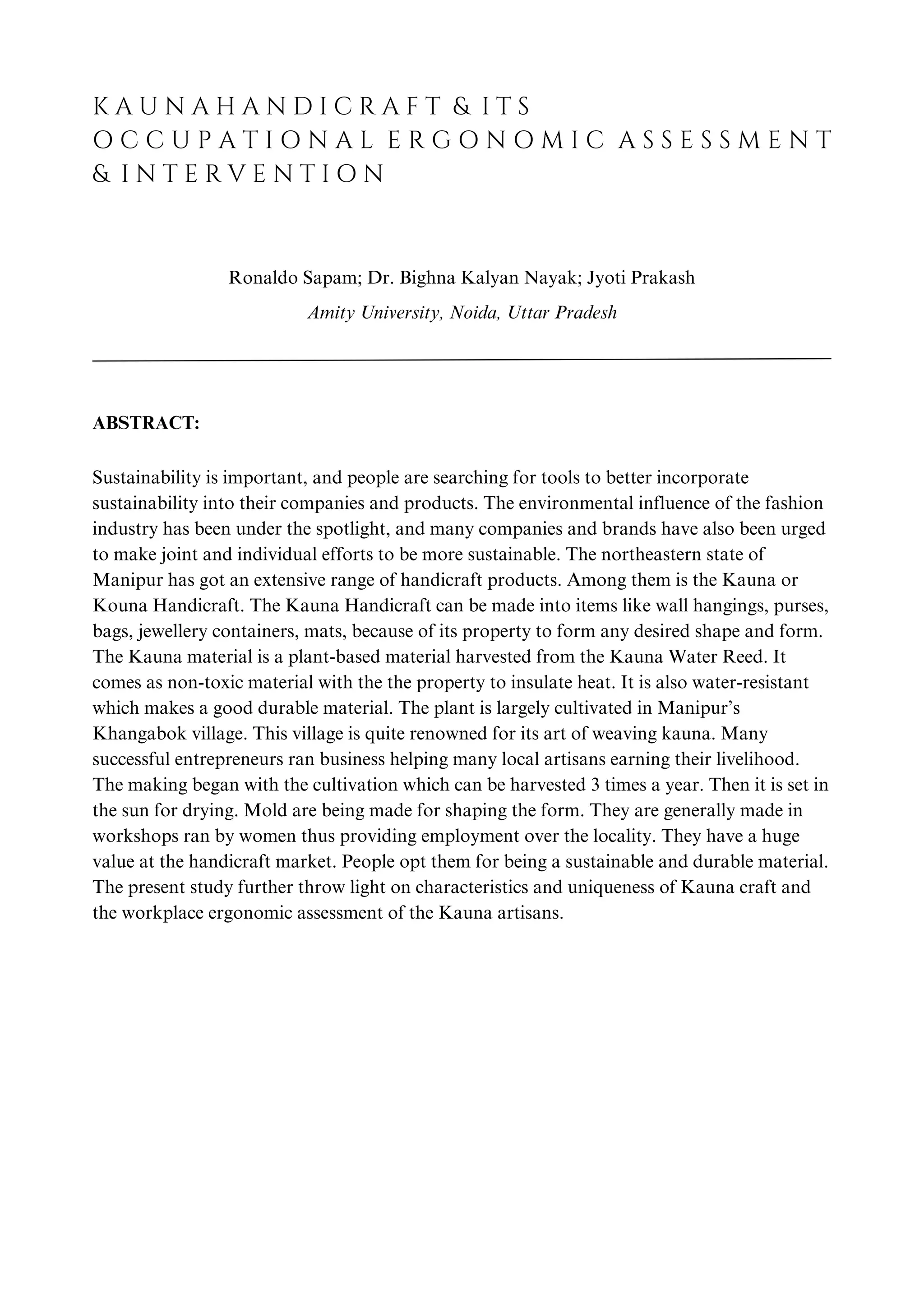 Kauna Handicraft & its Occupational Ergonomic Assessment & Intervention ...