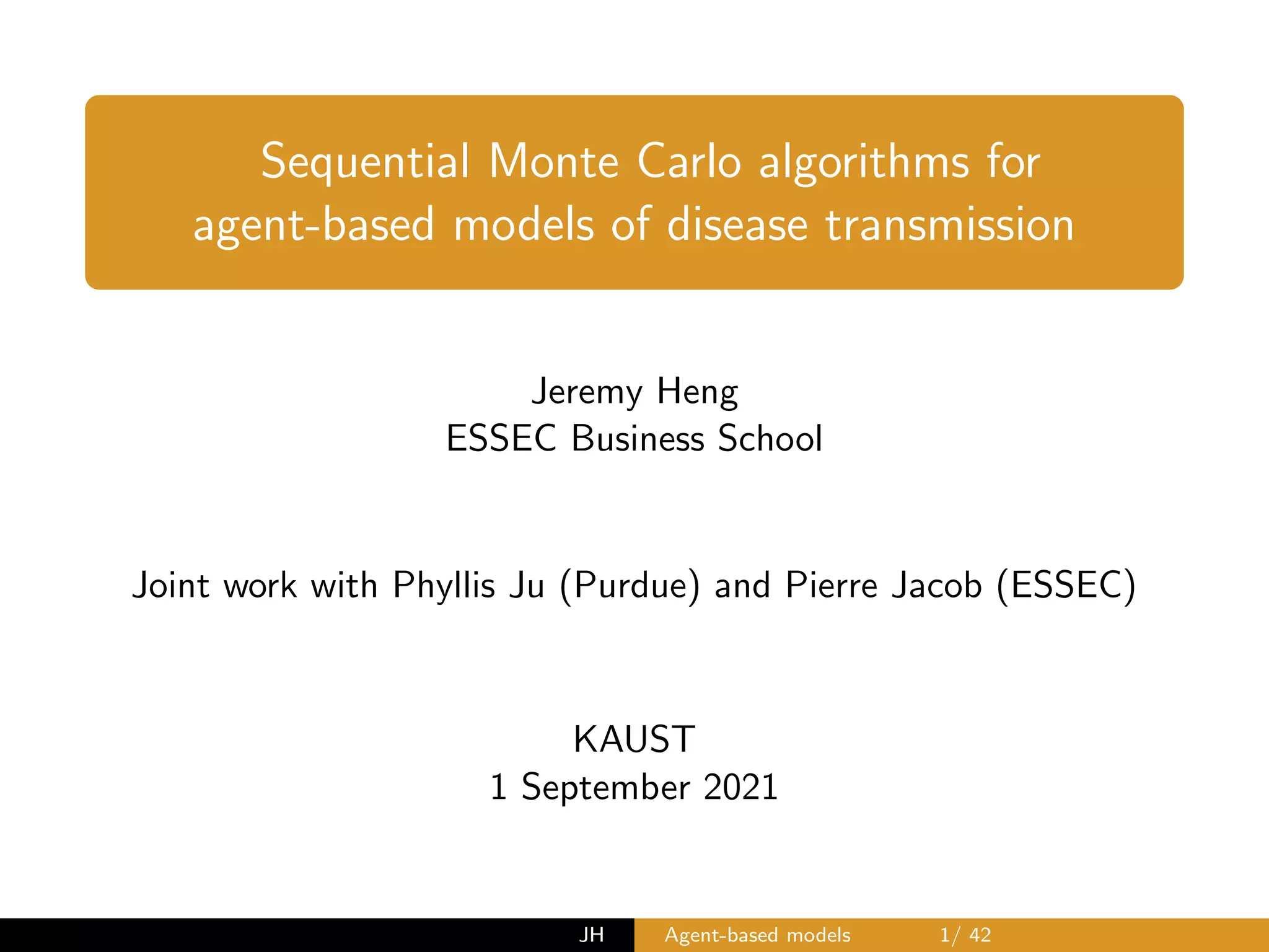 Sequential Monte Carlo algorithms for agent-based models of disease transmission | PPT