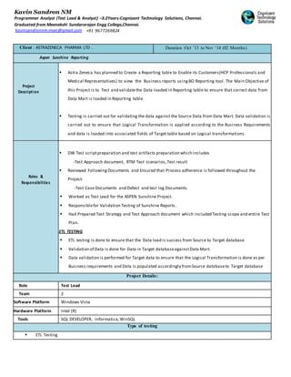 Kavin sandron cognizant resume1 | PDF