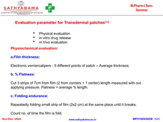 Transdermal drug delivery systems [TDDS] | PPT