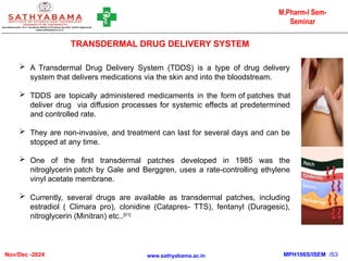 Transdermal drug delivery systems [TDDS] | PPT