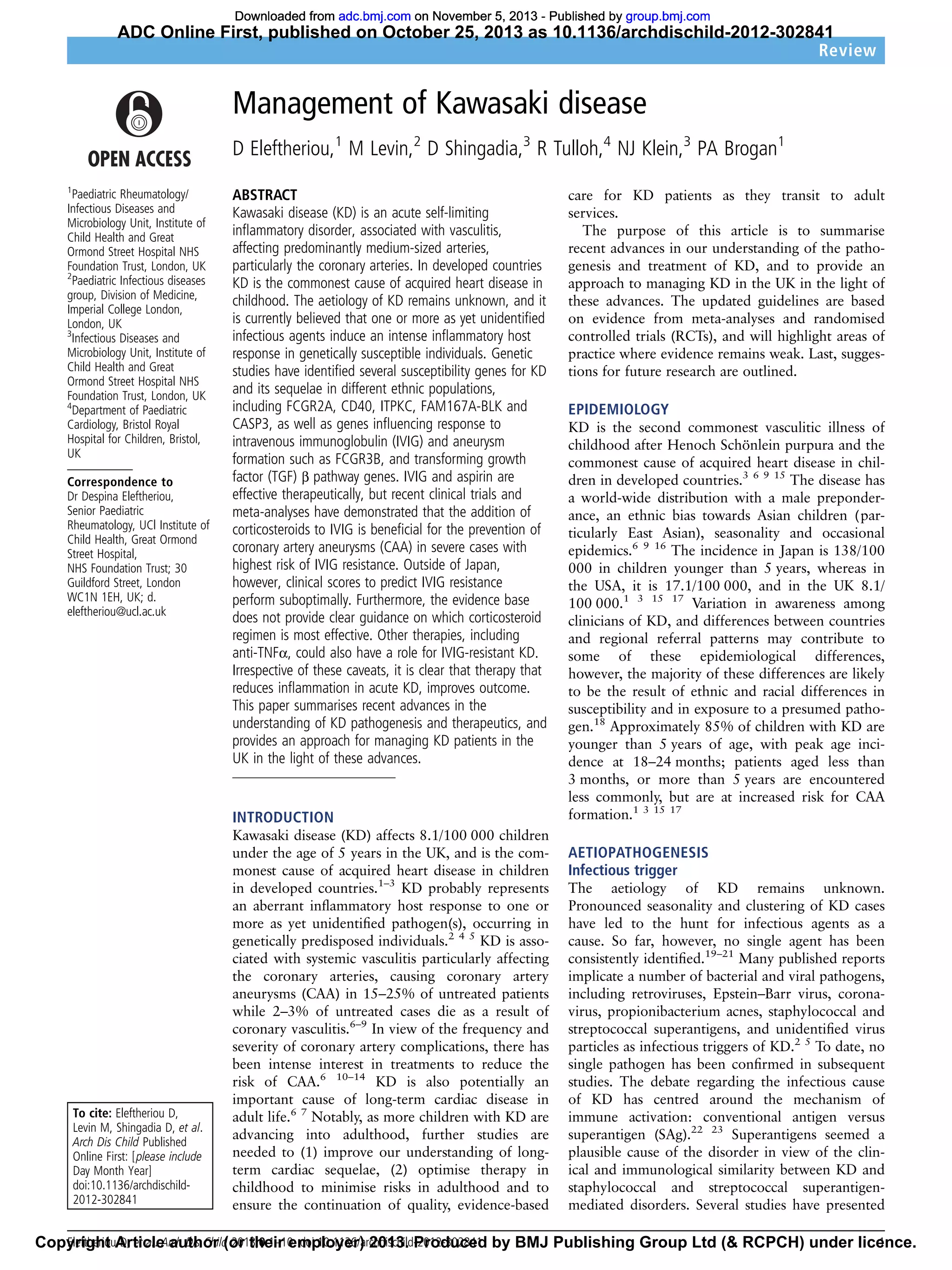 Management of Kawasaki disease | PDF