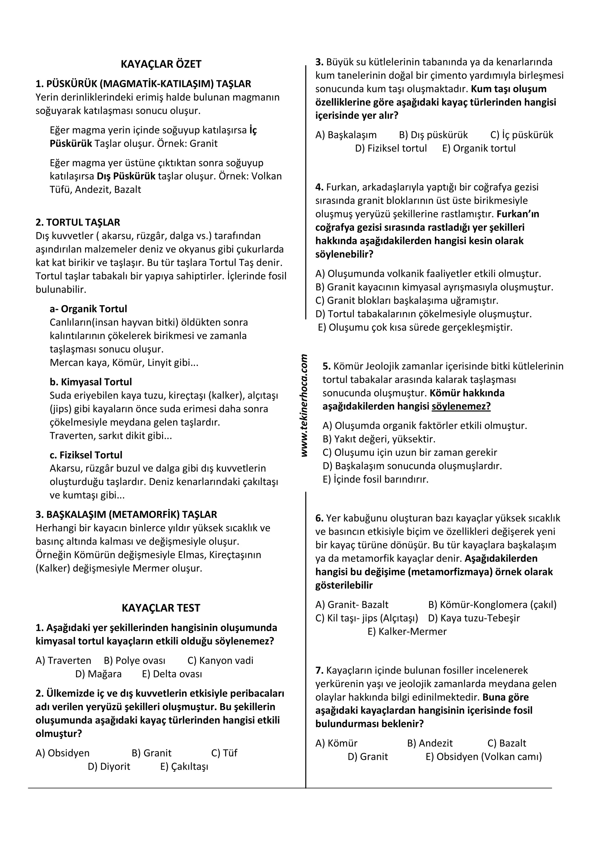 Kayaclar ozet test | PDF