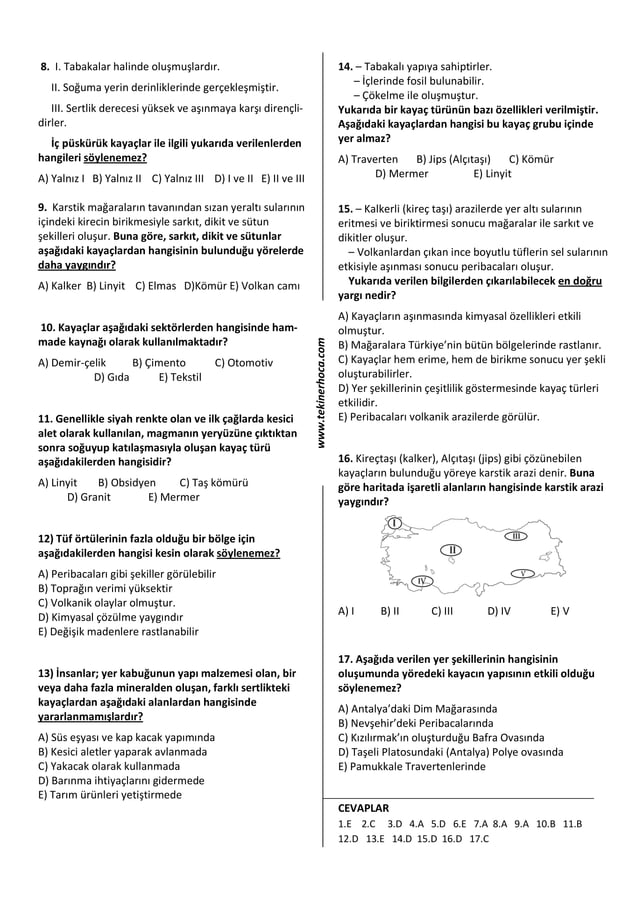 Kayaclar ozet test | PDF