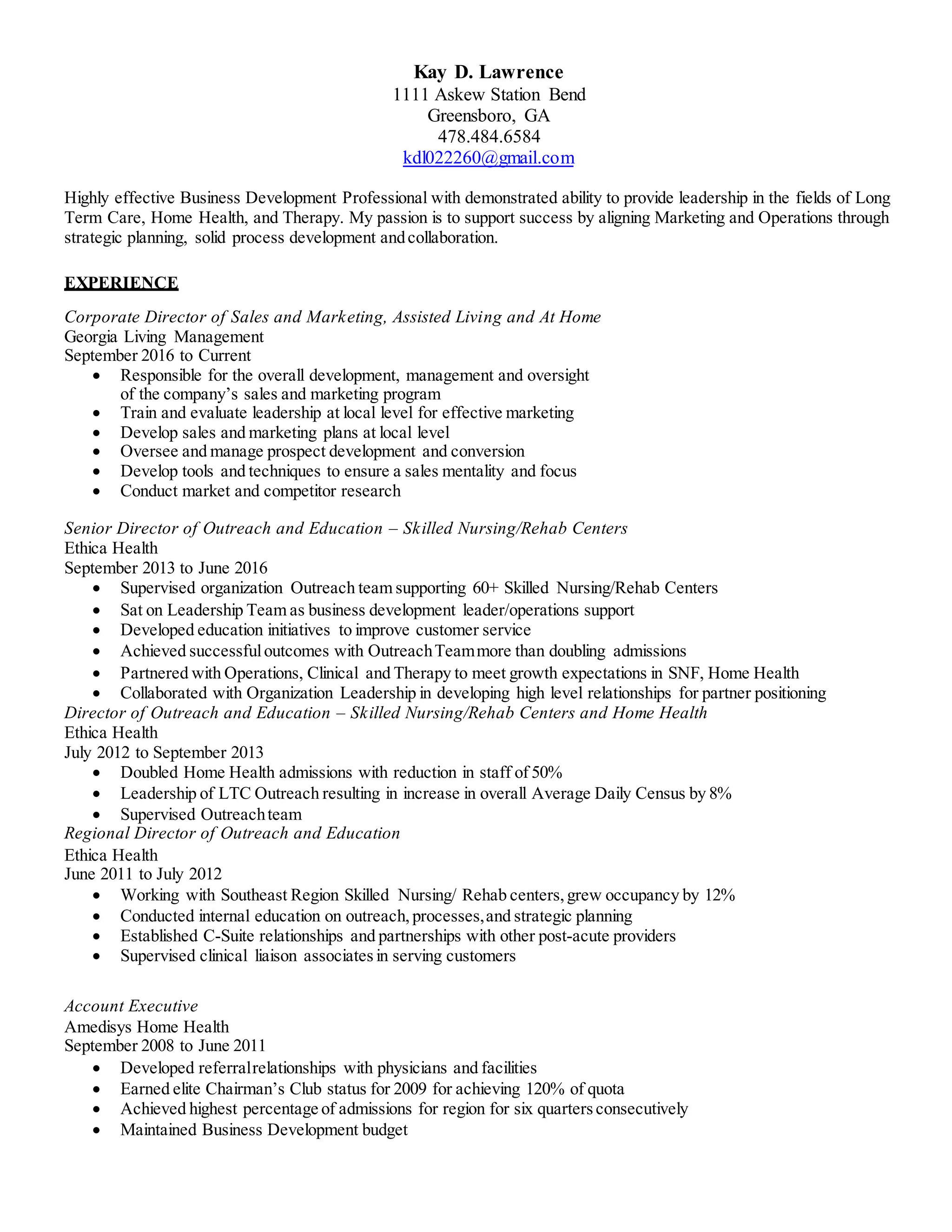 Kay Lawrence resume' | DOCX