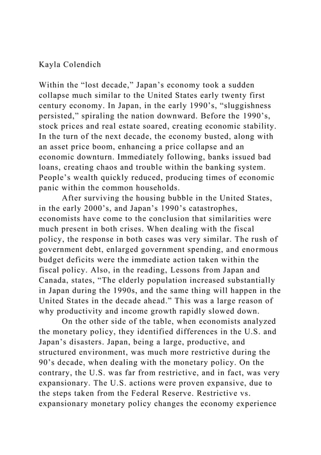 Kayla ColendichWithin the lost decade,” Japan’s economy took .docx