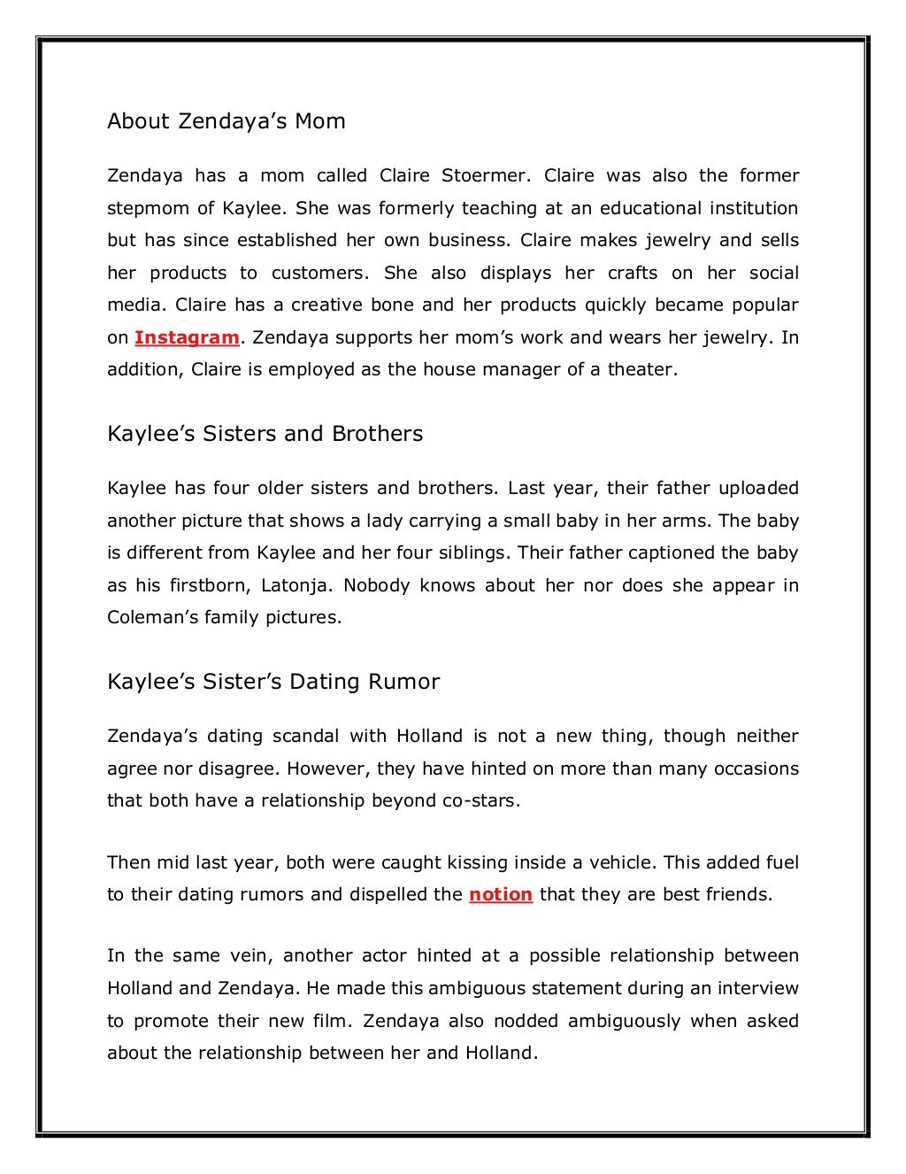 The Life of Kaylee Stoermer Coleman: Zendaya's Little Sister | PDF