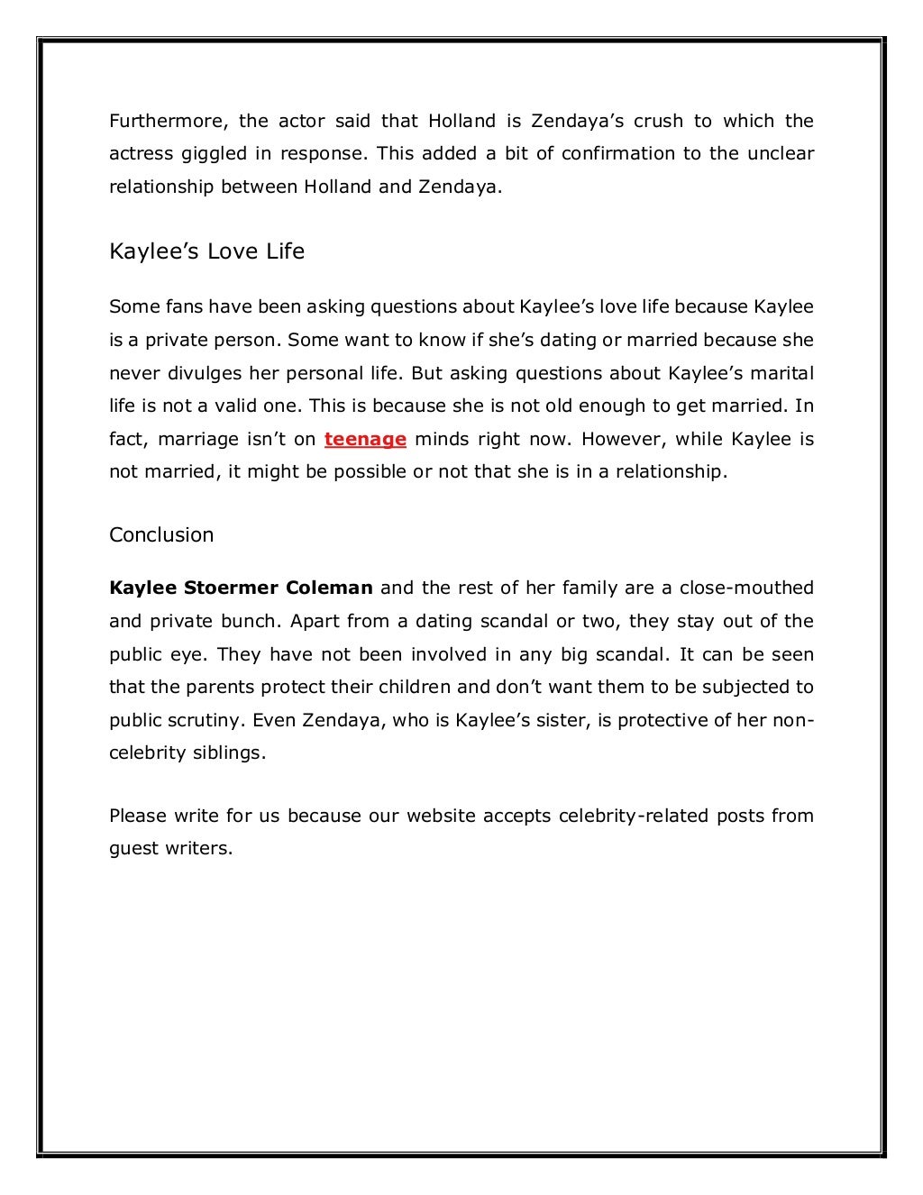 The Life of Kaylee Stoermer Coleman: Zendaya's Little Sister | PDF