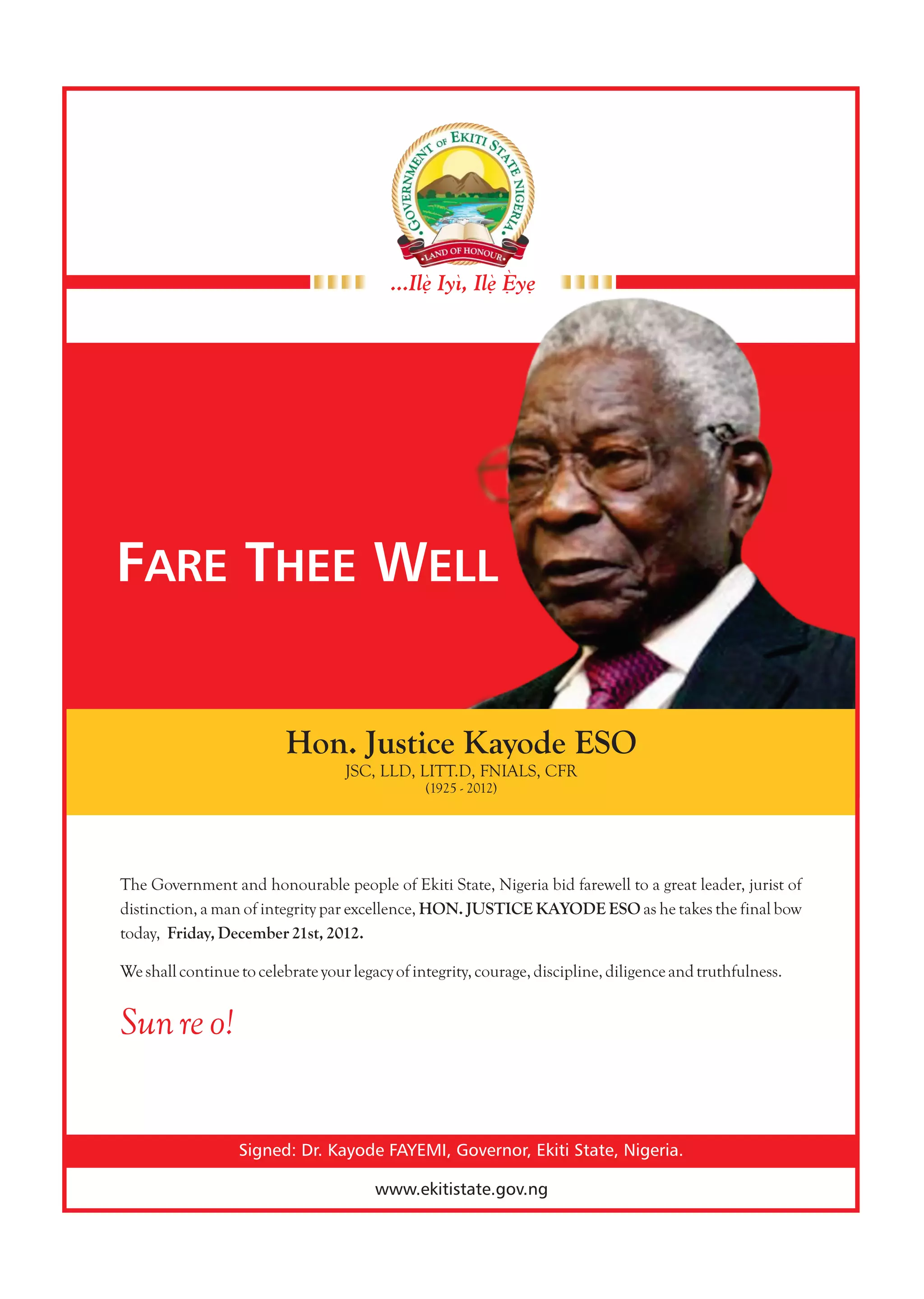 Fare thee Well, Hon. Justice Kayode Eso | PDF