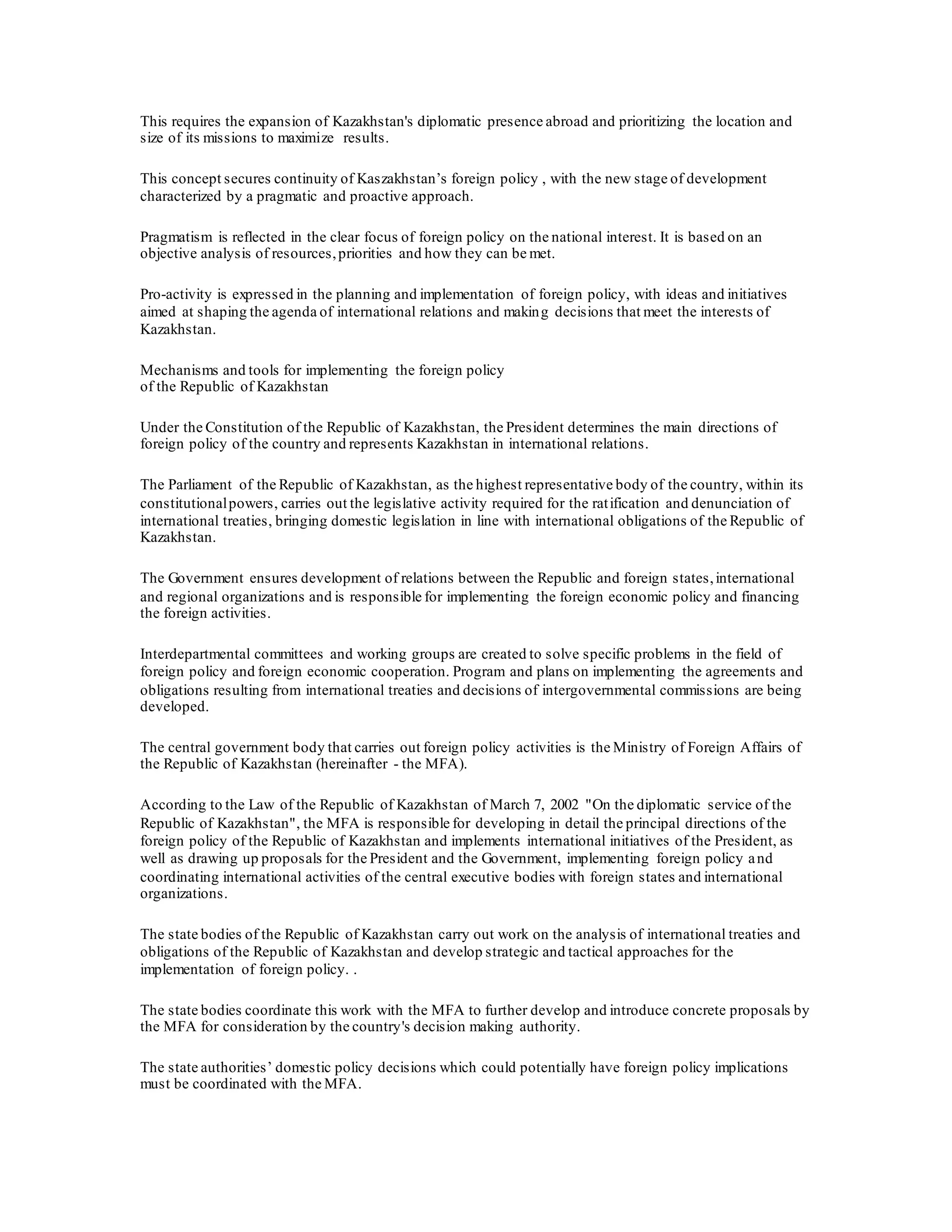 Kazakhstan Foreign Policy Concept for 2014 – 2020 | DOCX