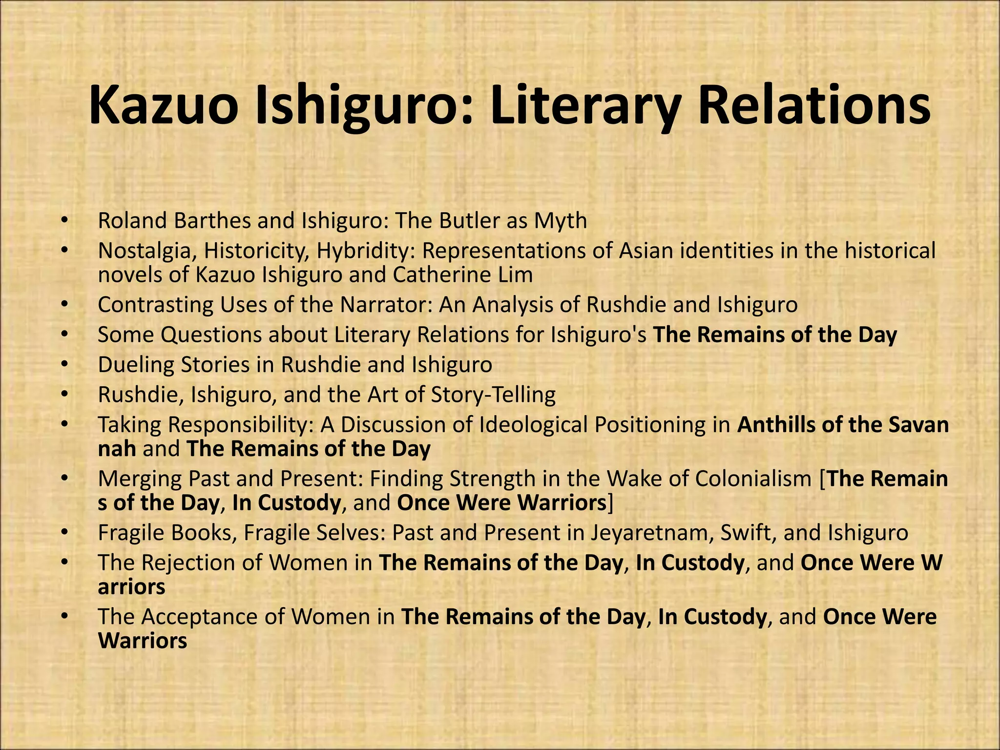 Kazuo ishiguro (1954) | PPT | Fiction | Books and Literature