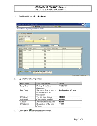 Kb11 N Manual Reposting Of Costs | DOC