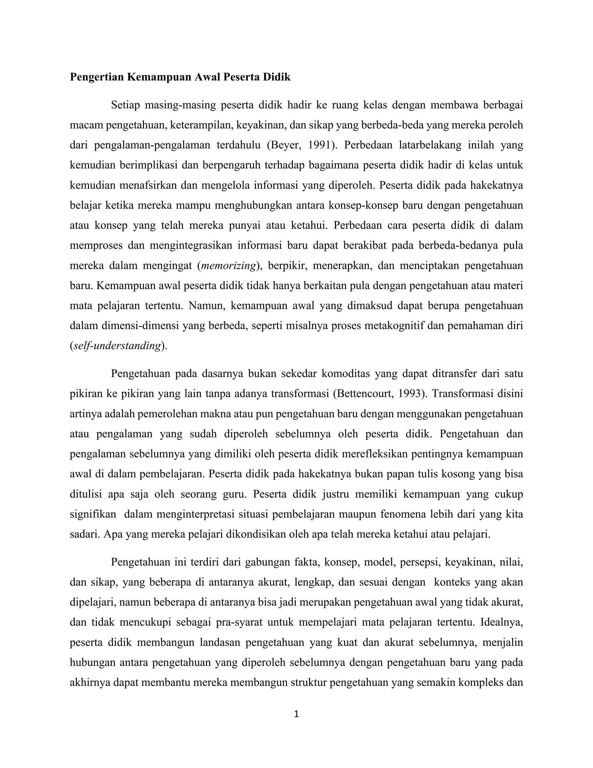 kemampuan awal siswa | PDF