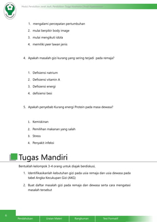 KEBUTUHAN GIZI PADA USIA REMAJA DAN DEWASA | PDF