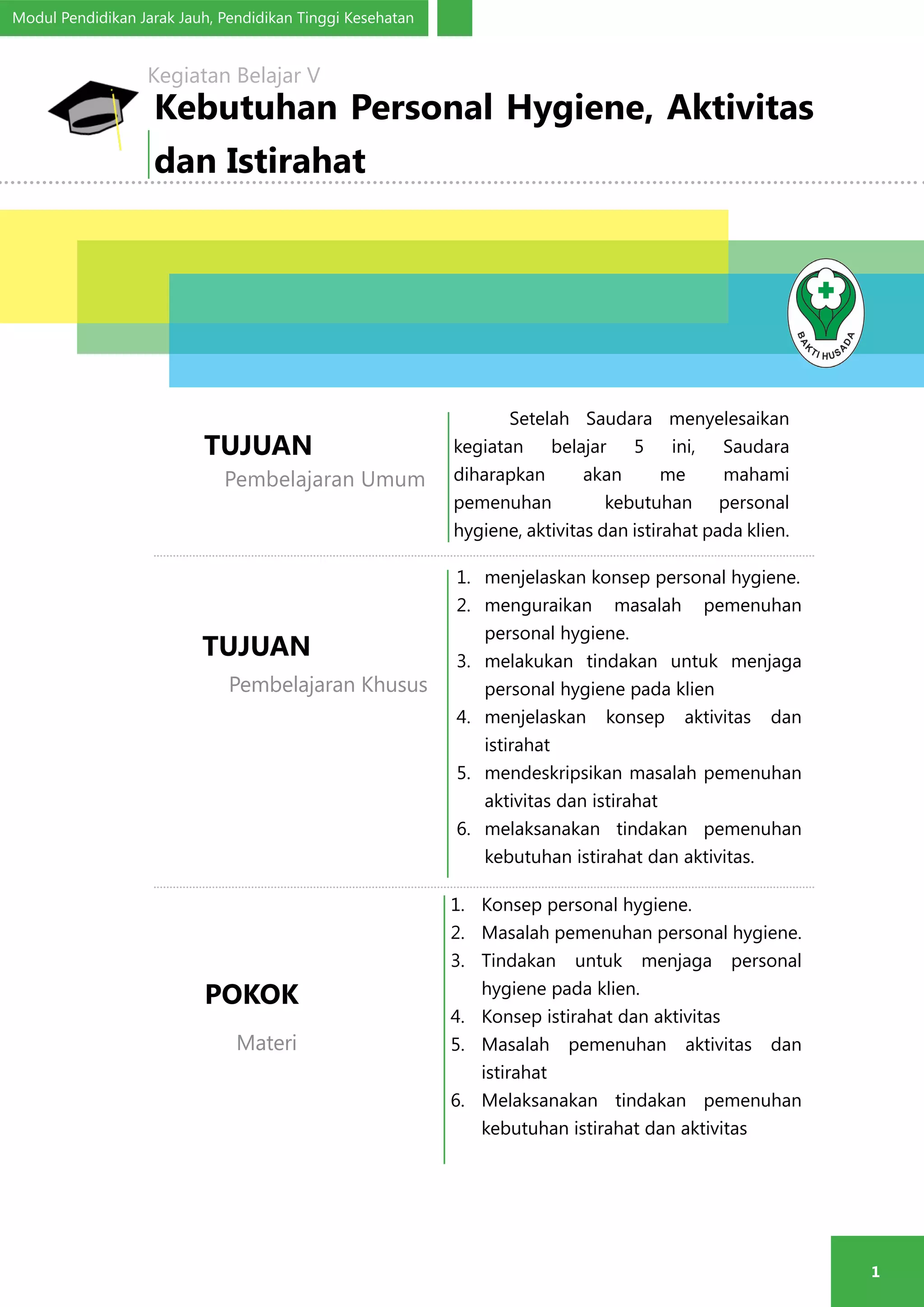 Kebutuhan Personal Hygiene, Aktivitas dan Istirahat | PDF