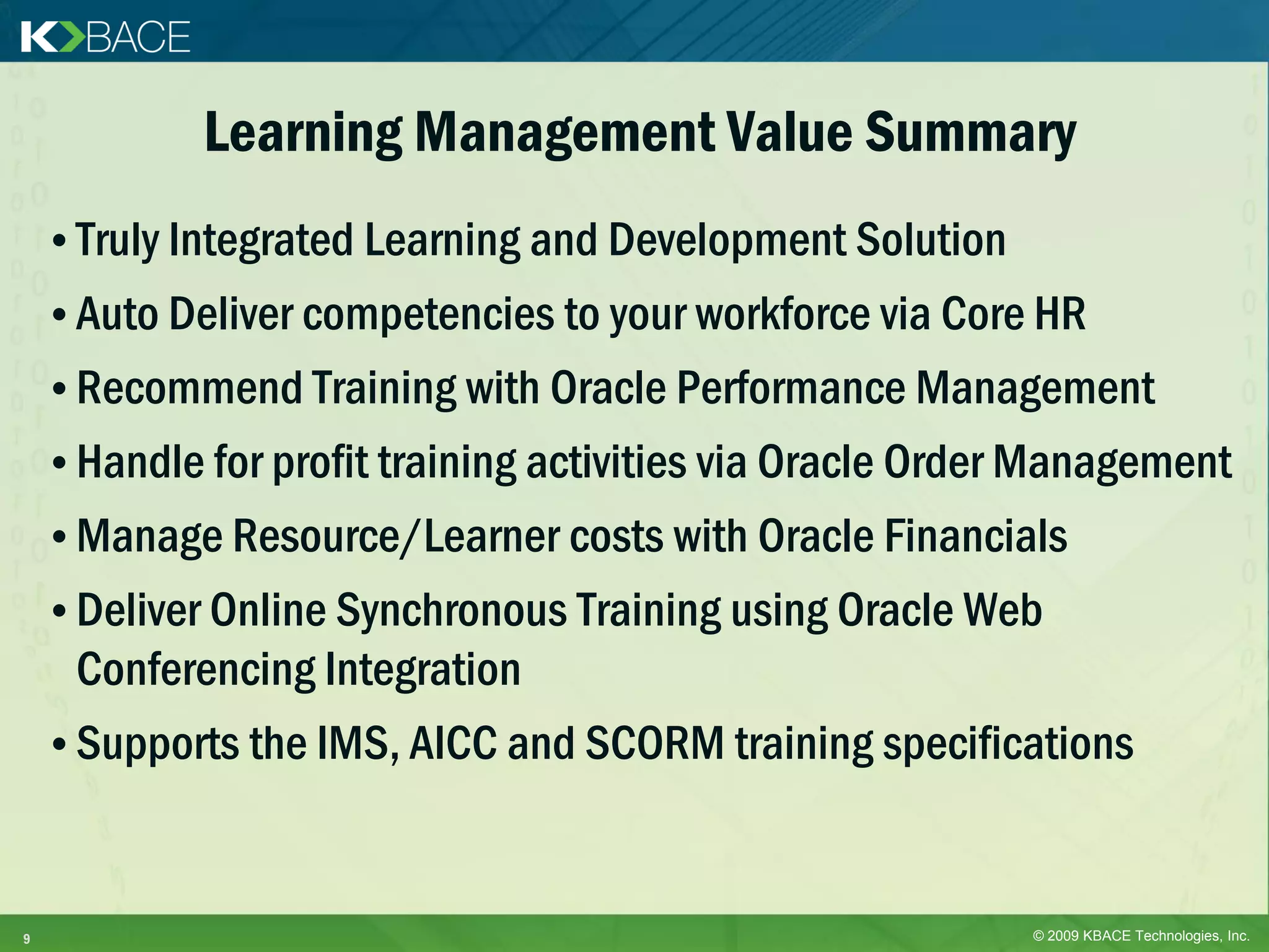 KBACE Oracle Learning Management Release 12.1 Webinar | PPT