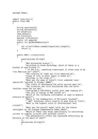 KBC (Java Program written on Blue J Editor) | PDF