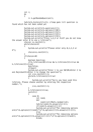 KBC (Java Program written on Blue J Editor) | PDF