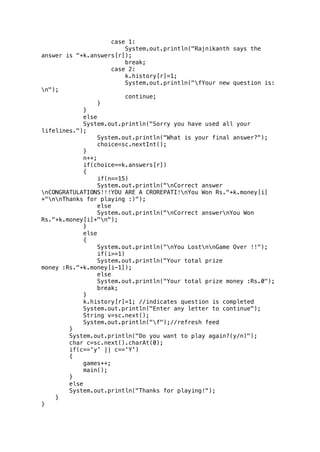 KBC (Java Program written on Blue J Editor) | PDF