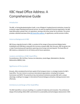 You Need to Know About KBC Head Office Address | PDF