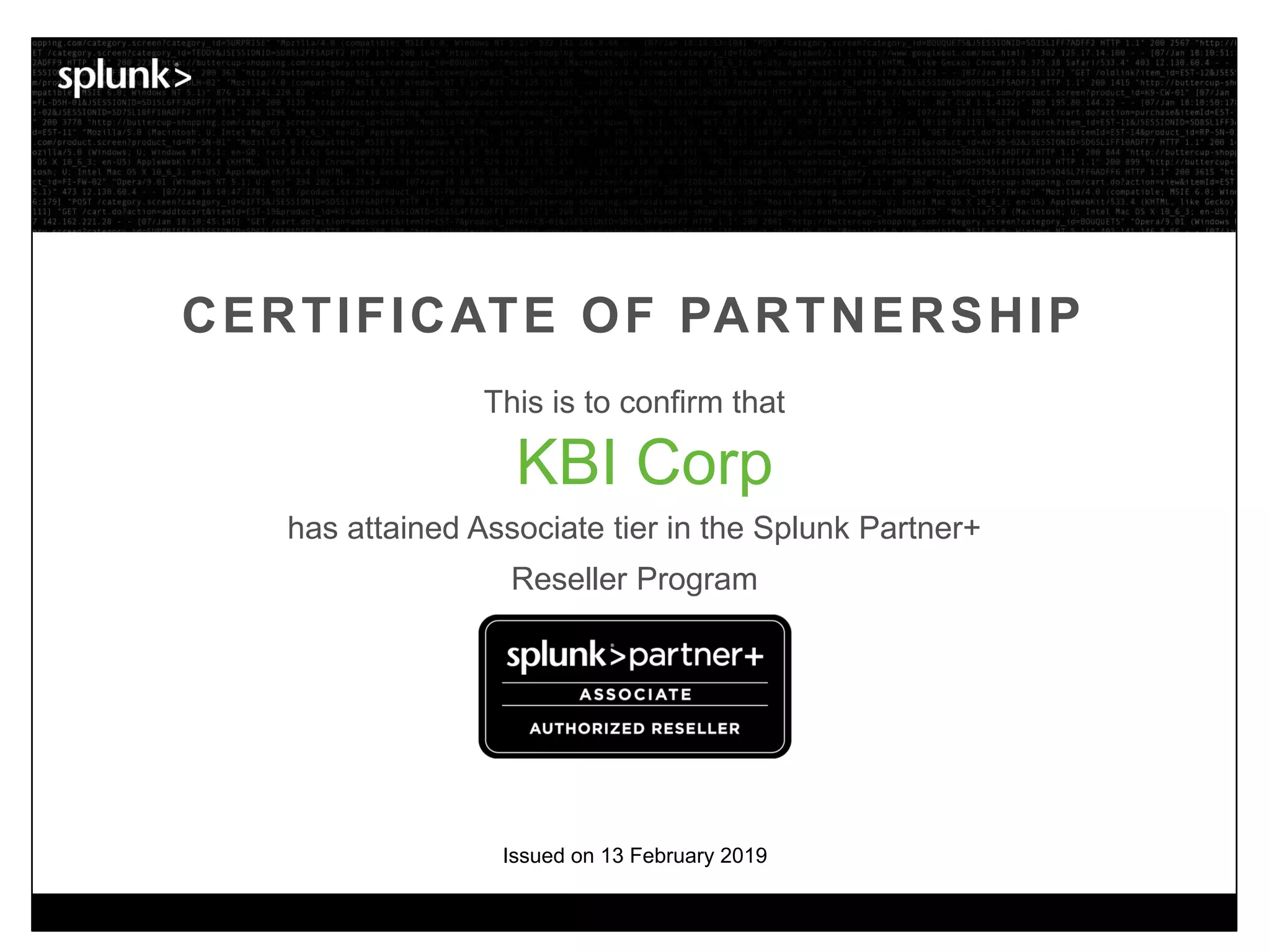 KBI Corp - Splunk Partner Certificate | PPT