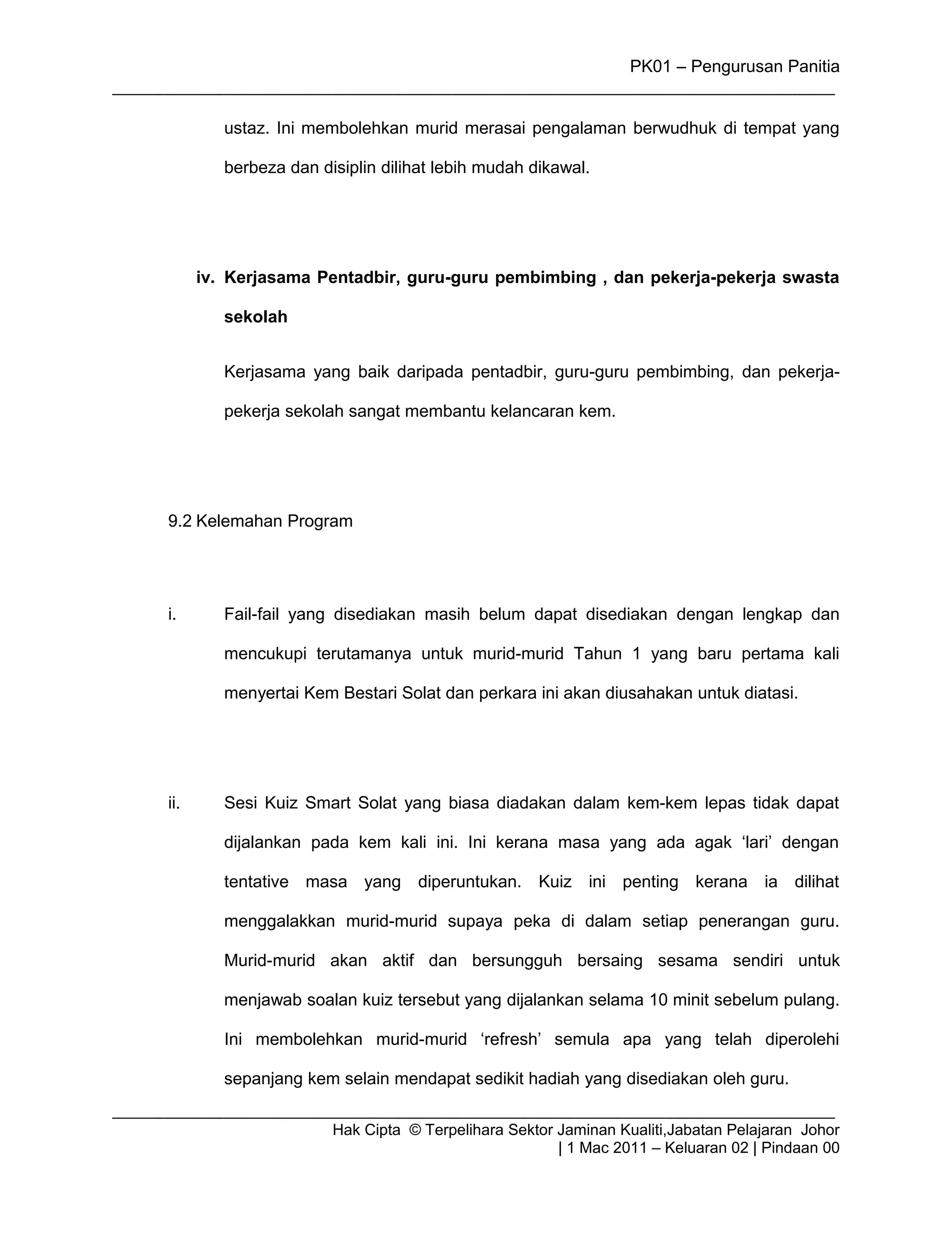 LAPORAN KEM BESTARI SOLAT SK KAMPONG RAJA PAGOH 2014 | DOC