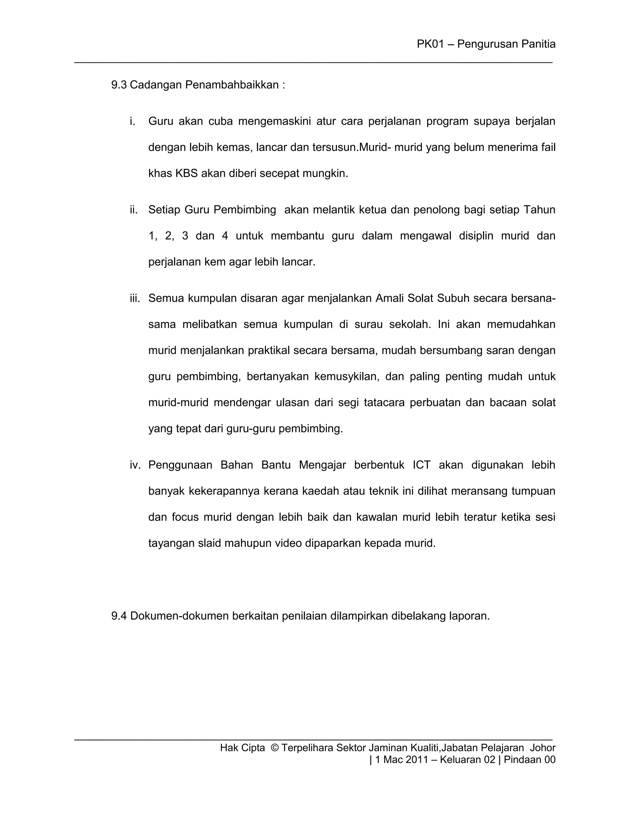 LAPORAN KEM BESTARI SOLAT SK KAMPONG RAJA PAGOH 2014 | DOC