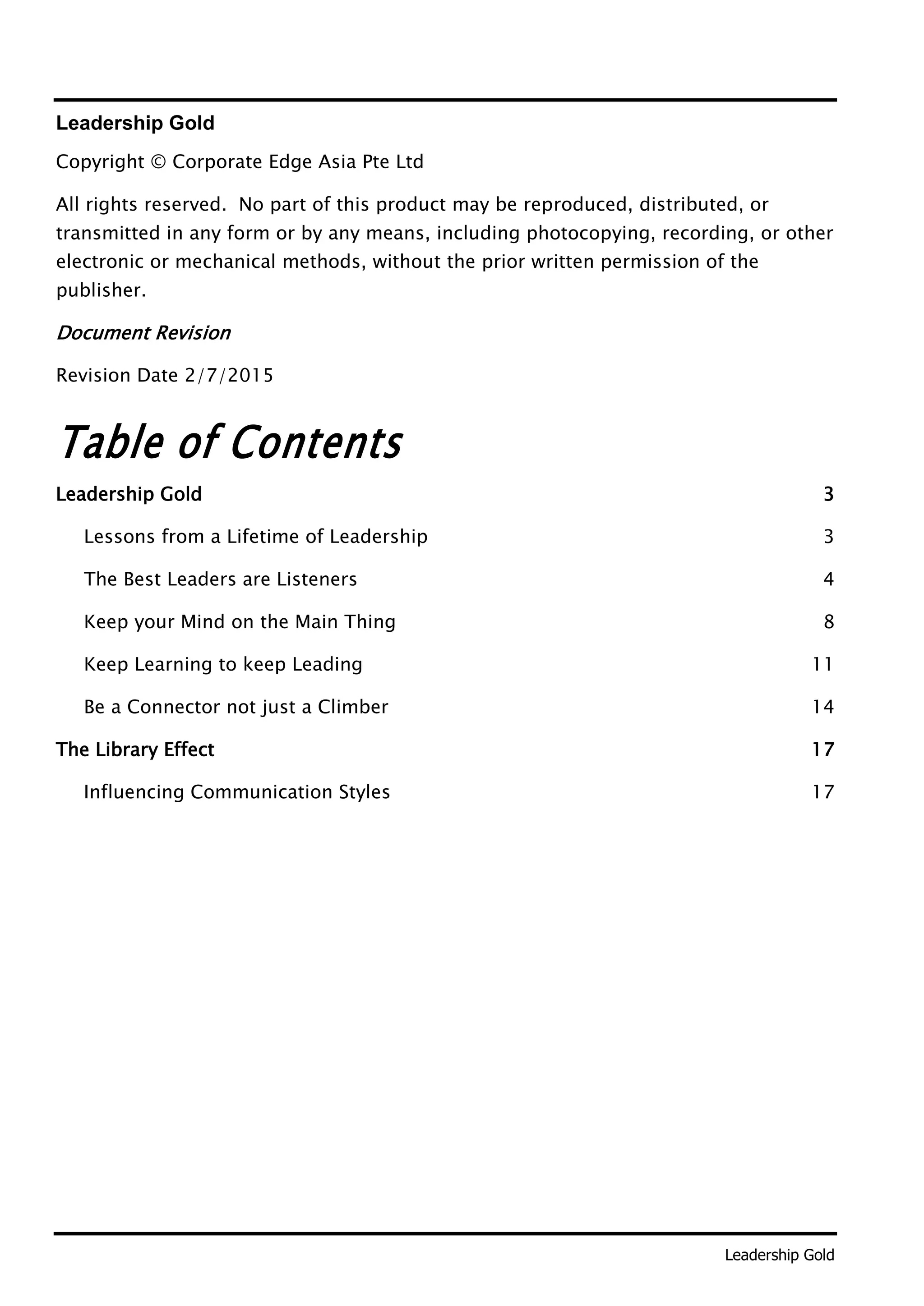 Leadership gold session handout | PDF | Executive Leadership ...