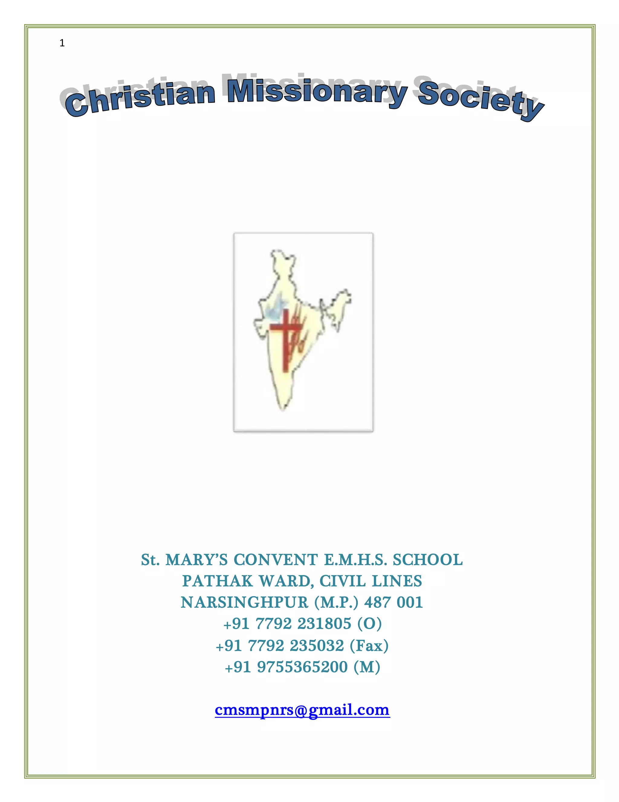 Christian Missionary Society (CMS) - Narsinghpur, MP - Brochure | PDF