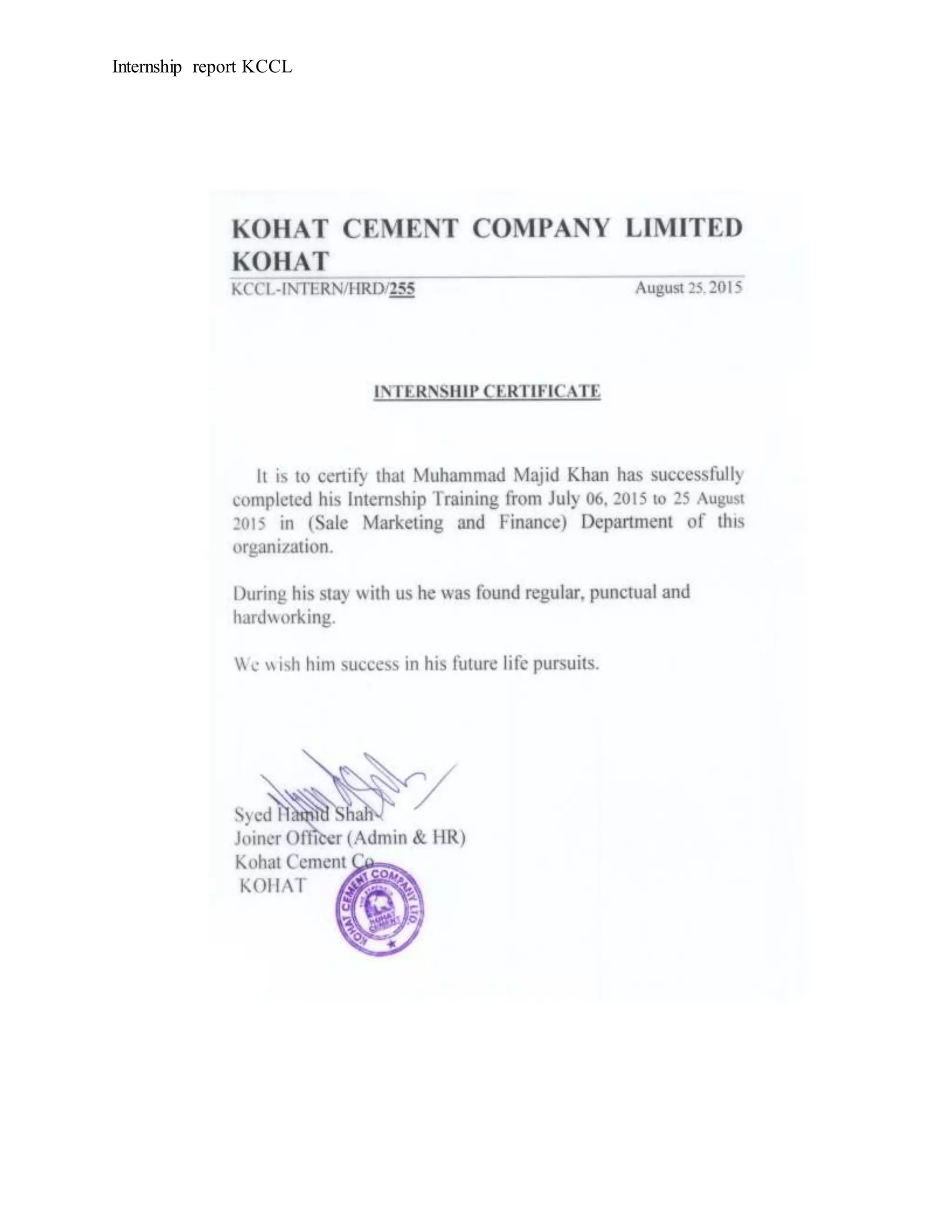 Kccl final report by majid khan | DOCX