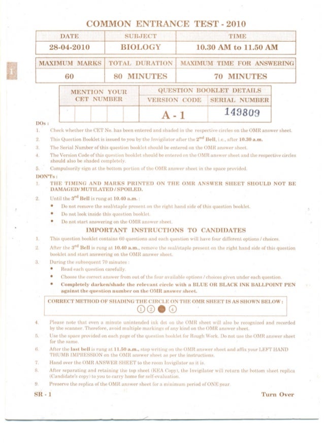 KCET Biology 2010 Question Paper kcet-biology-2010-question-paper