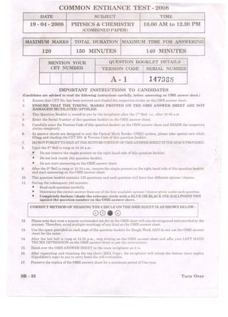 KCET Chemistry - 2008 Question Paper | PDF