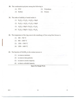 KCET Chemistry - 2009 Question Paper | PDF