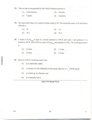 KCET Chemistry - 2012 Question Paper | PDF | Chemistry | Science