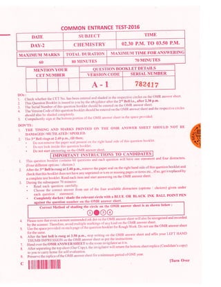 KCET Chemistry - 2016 Question Paper | PDF