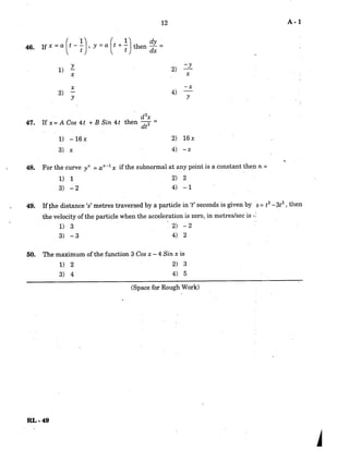 KCET Maths - 2004 Question Paper | PDF