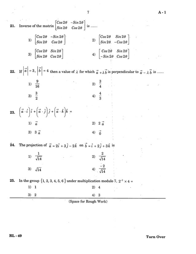 KCET Maths - 2004 Question Paper | PDF