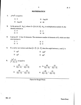 KCET Maths - 2007 Question Paper | PDF