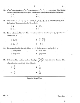 KCET Maths - 2007 Question Paper | PDF