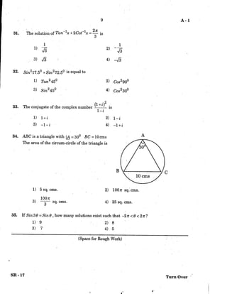 KCET Maths - 2007 Question Paper | PDF