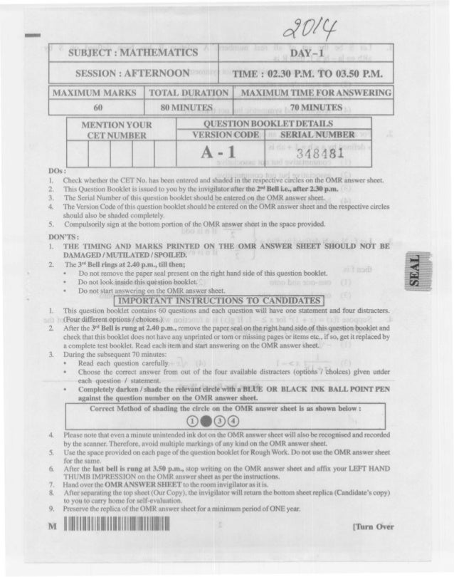 KCET Maths 2014 Question Paper kcet-maths-2014-question-paper