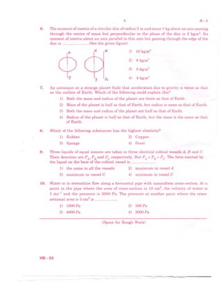 KCET Physics - 2010 Question Paper | PDF