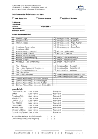 Kc Hotel Information System Request Form | PDF