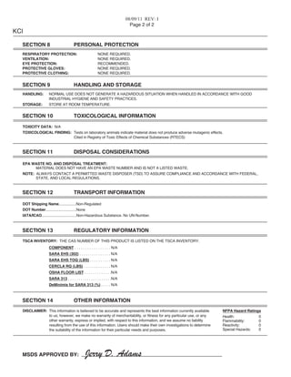 K cl msds | PDF | Chemistry | Science